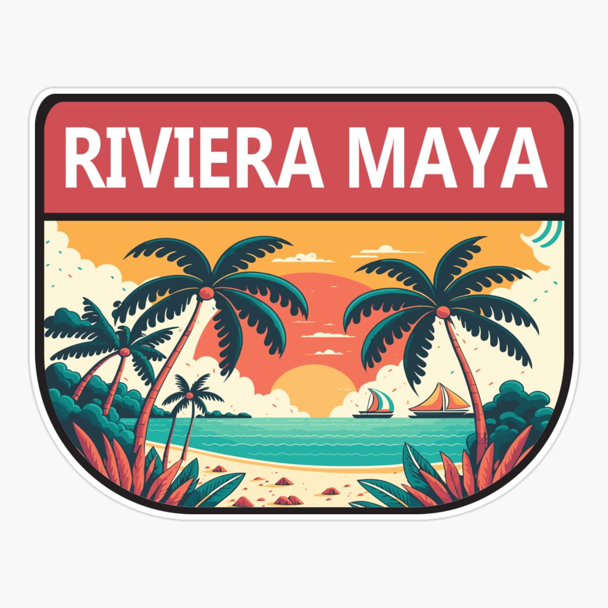 Maneki Riviera Maya Retro Emblem Sticker, Phone Decal Water Bottle ...