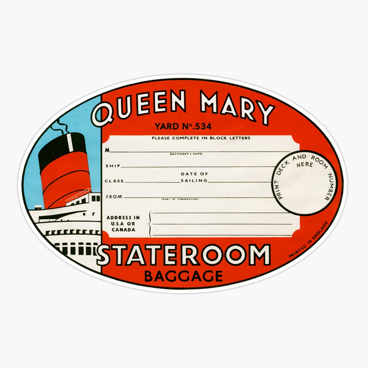 Maneki Rms Queen Mary Luggage Tag Sticker, Phone Decal Water Bottle ...