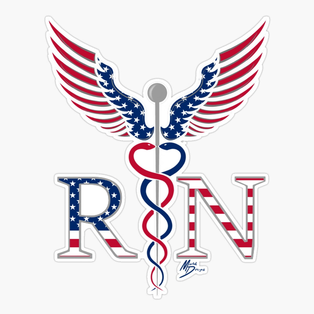 Maneki Rn Nurse Caduceus Symbol In Patriotic American Flag Red, White ...