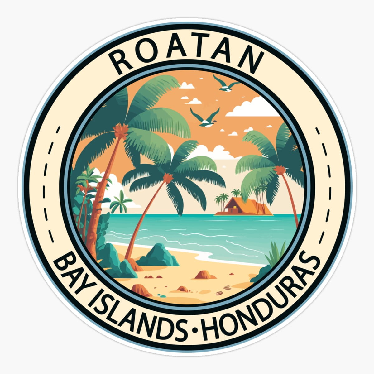 Maneki Roatán Honduras Hut Badge Sticker, Phone Decal Water Bottle ...