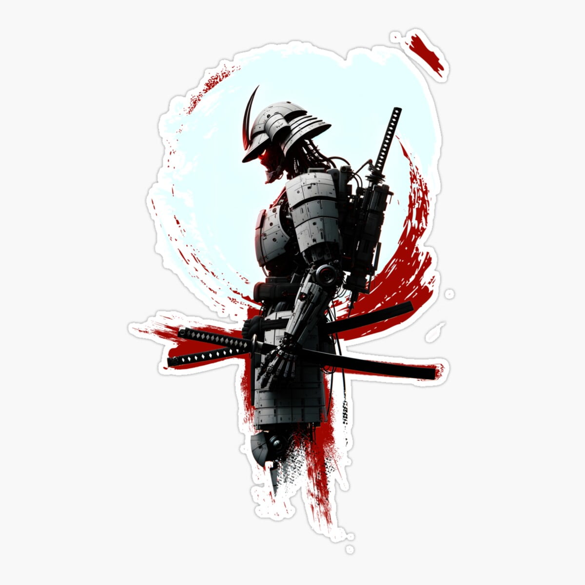 Maneki Robot Samurai Cyborg Moon Light Sticker, Phone Decal Water ...