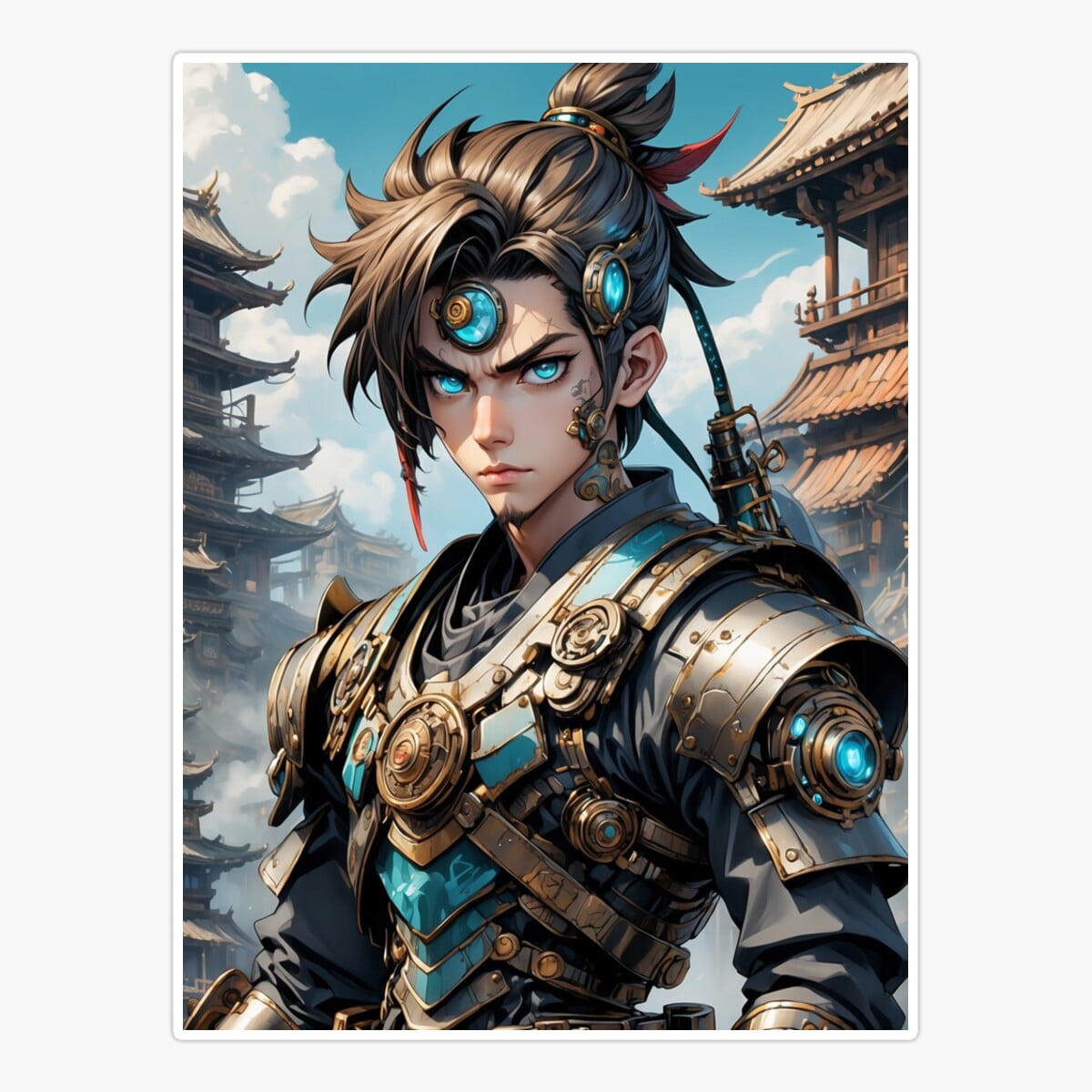 Maneki Robotic Mystic Samurai Sticker, Phone Decal Water Bottle ...