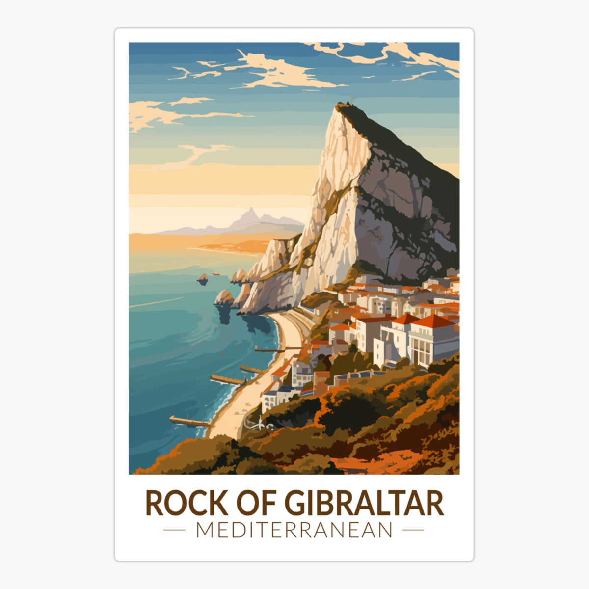 Maneki Rock Of Gibraltar Travel Art Vintage Sticker, Phone Decal Water ...