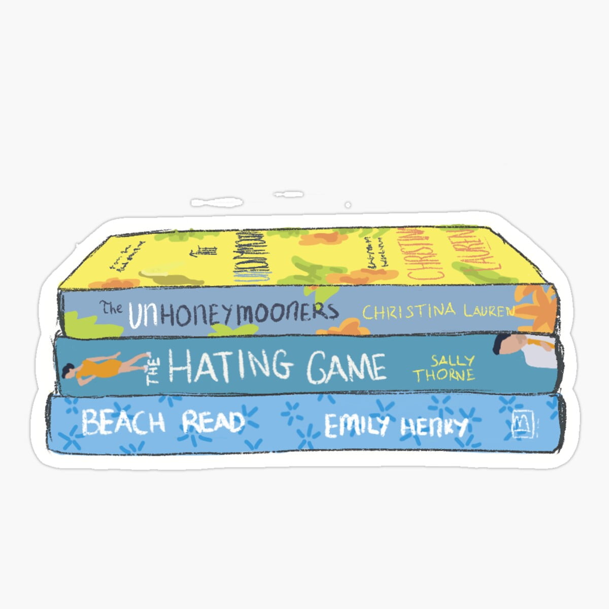 Maneki Rom Com/Enemies To Lovers Book Stack Illustration Sticker, Phone ...