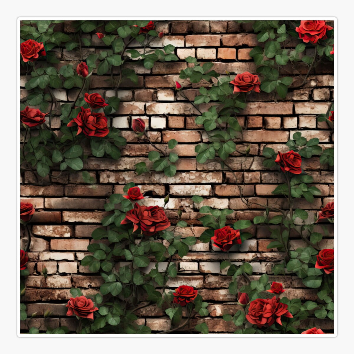 Maneki Romantic Bricks And Red Roses Sticker, Phone Decal Water Bottle ...