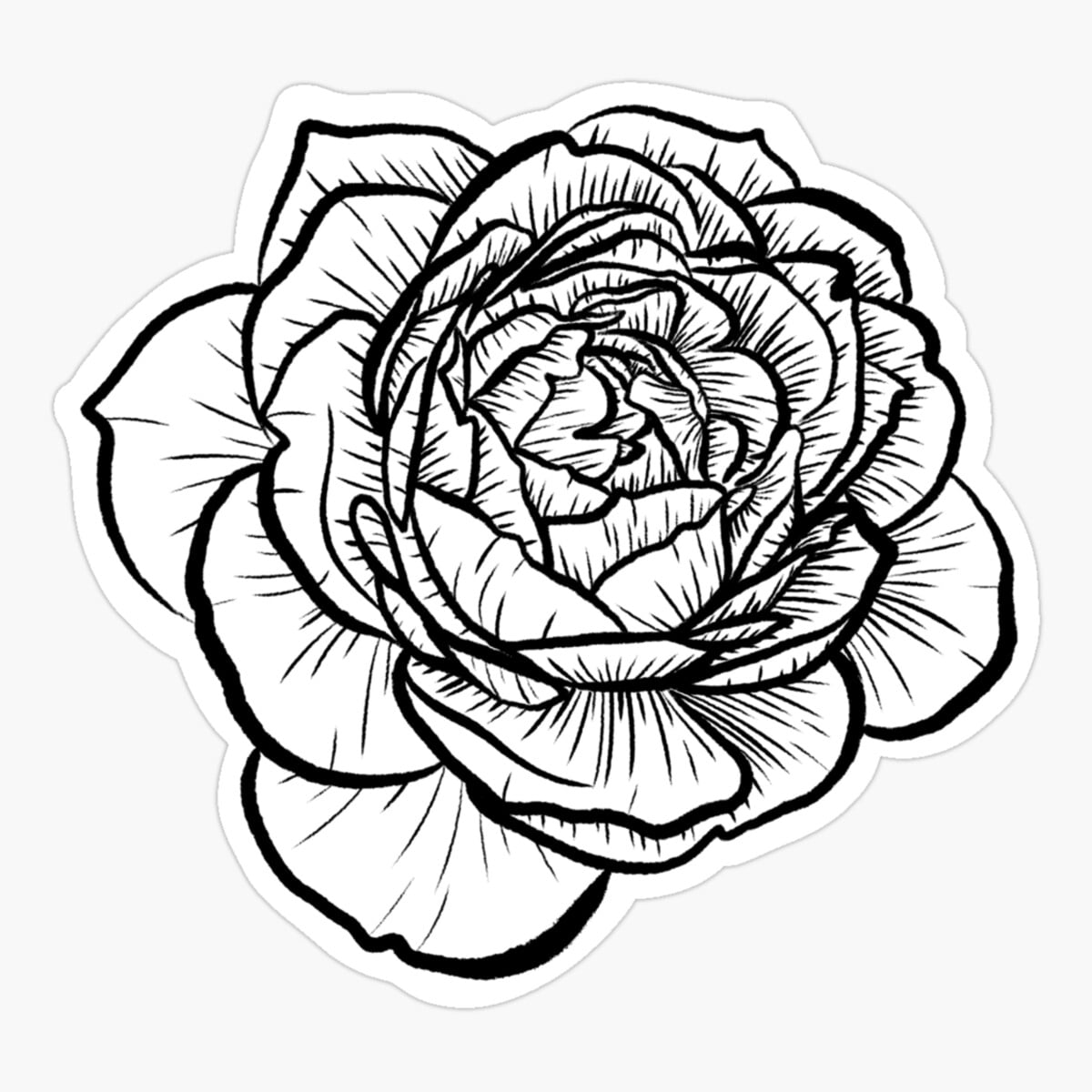 Maneki Rose Flower Line Drawing Sticker, Phone Decal Water Bottle ...