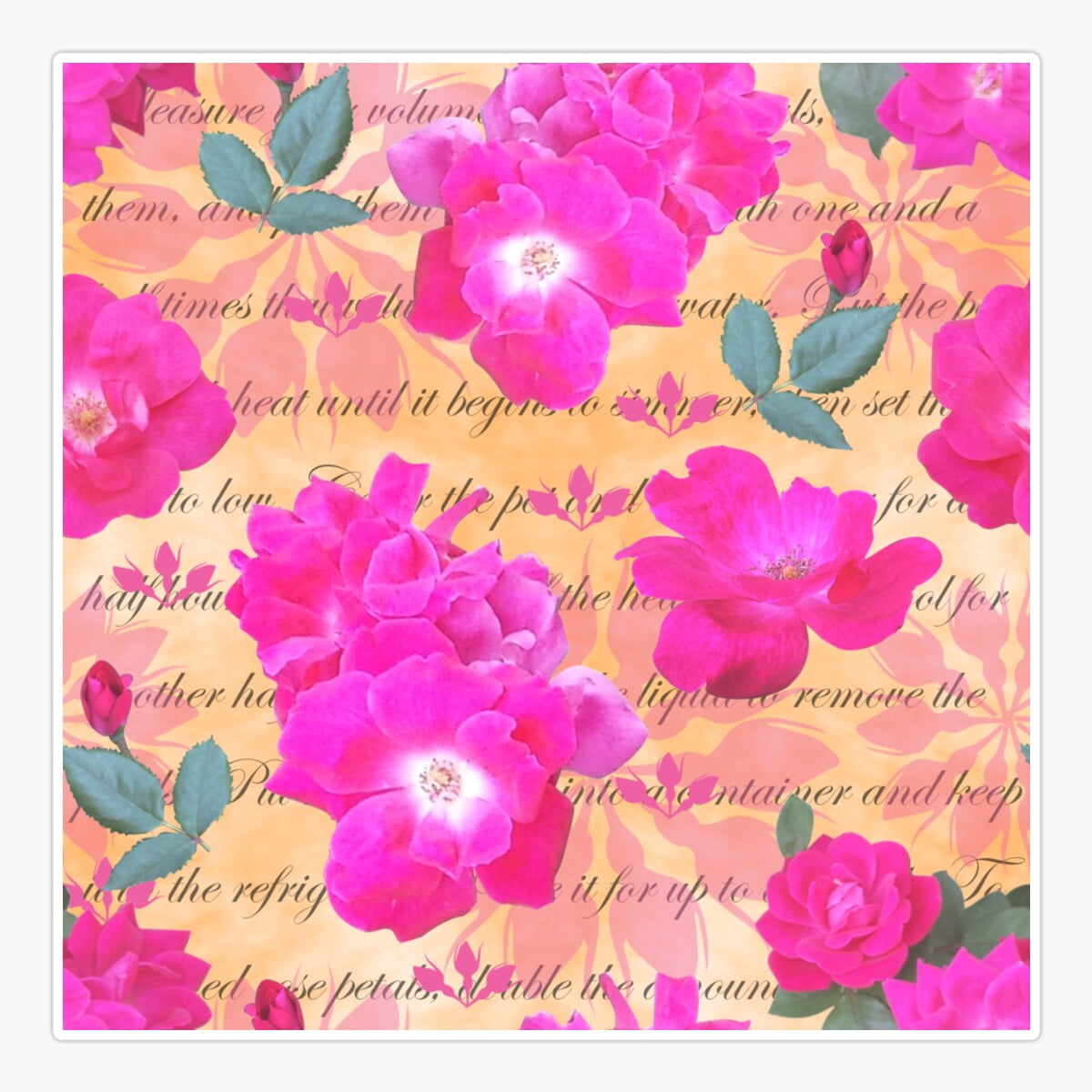 Maneki Rose Water Recipe Pink Roses On Orange C689 Sticker, Phone Decal ...