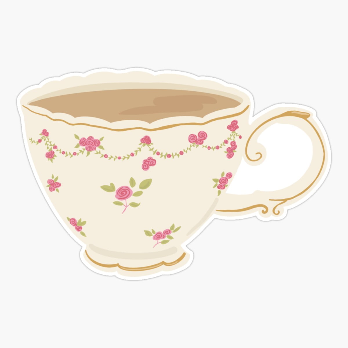 Maneki Rosebud Teacup Sticker, Phone Decal Water Bottle Stickers Car ...