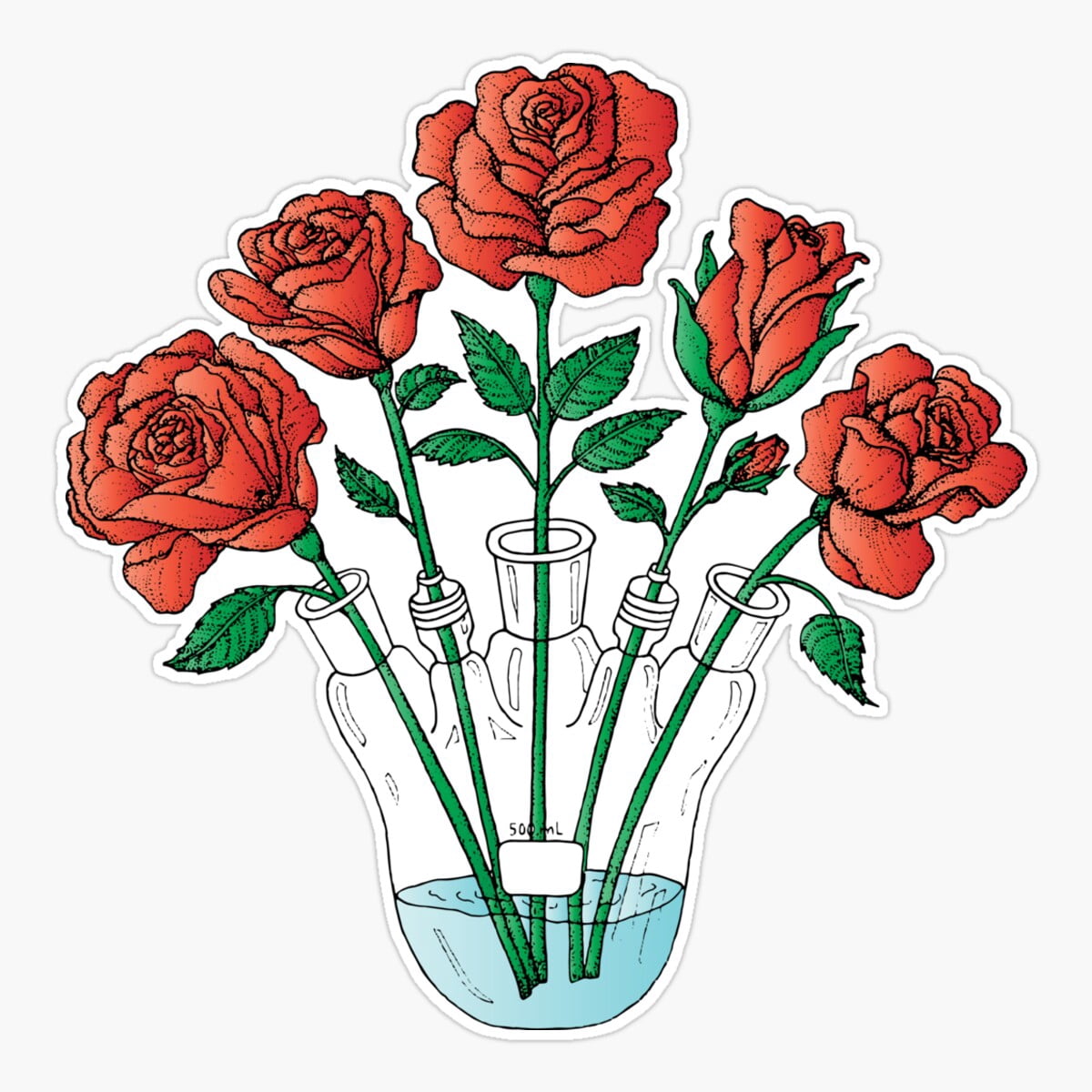 Maneki Roses In Electrochemical Flask Sticker, Phone Decal Water Bottle ...