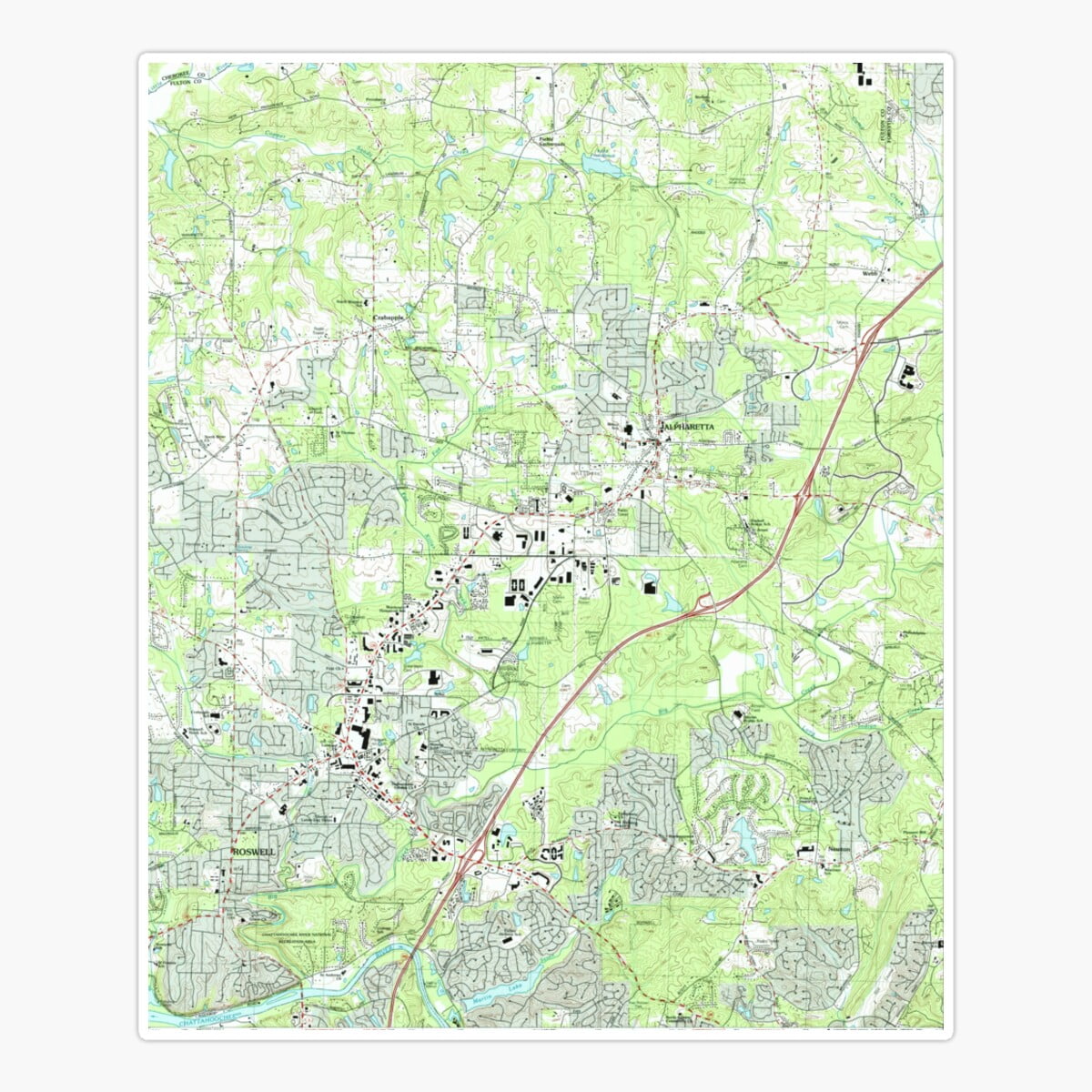 Maneki Roswell Georgia Map (1992) Sticker, Phone Decal Water Bottle ...