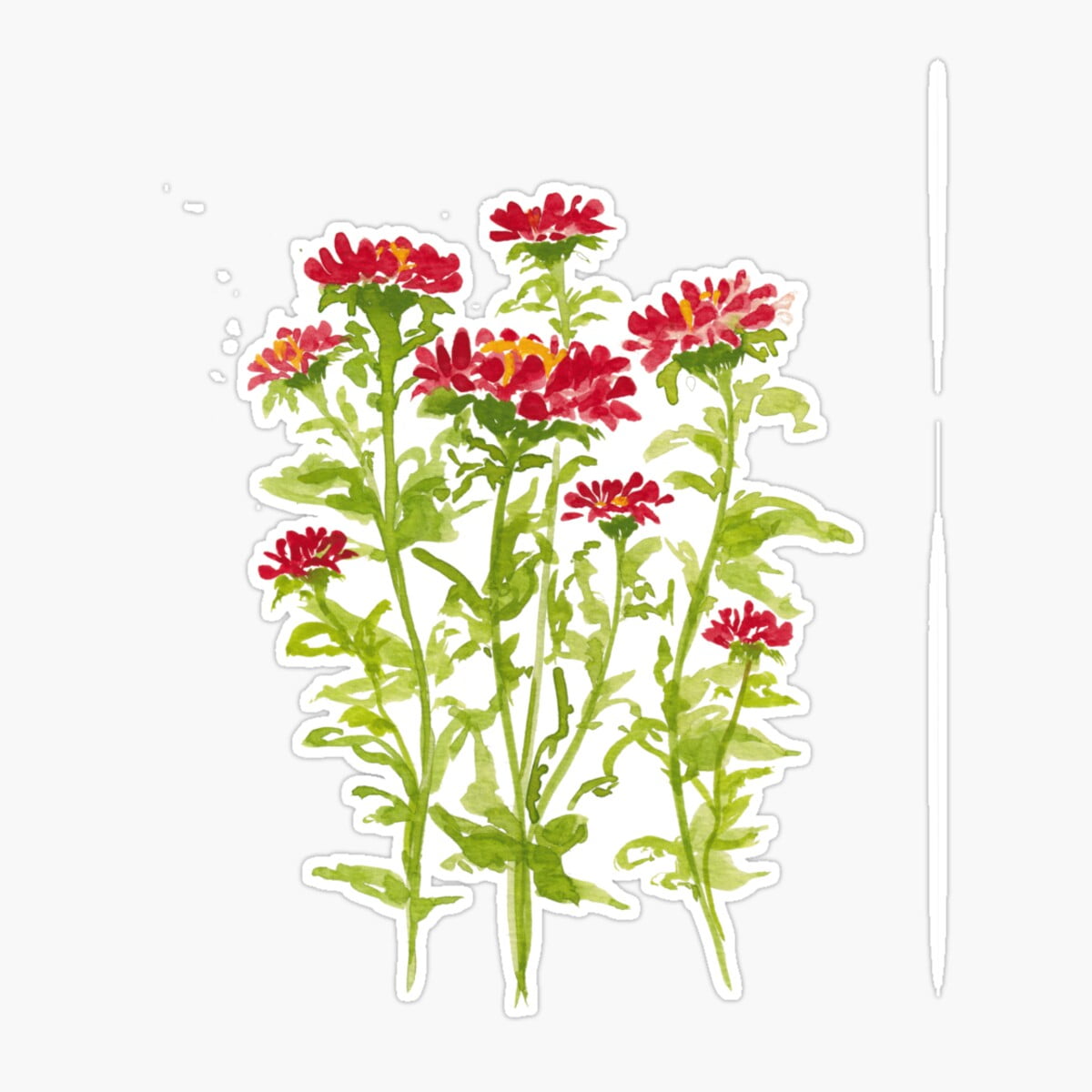 Maneki Ruby Red Aster Flowers Sticker, Phone Decal Water Bottle ...