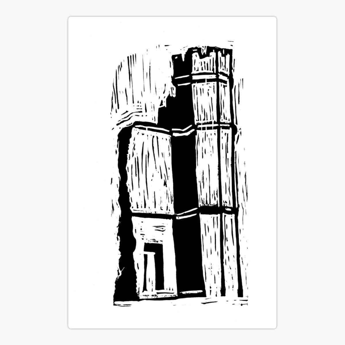 Maneki Ruined Castle Linocut Sticker, Phone Decal Water Bottle Stickers ...