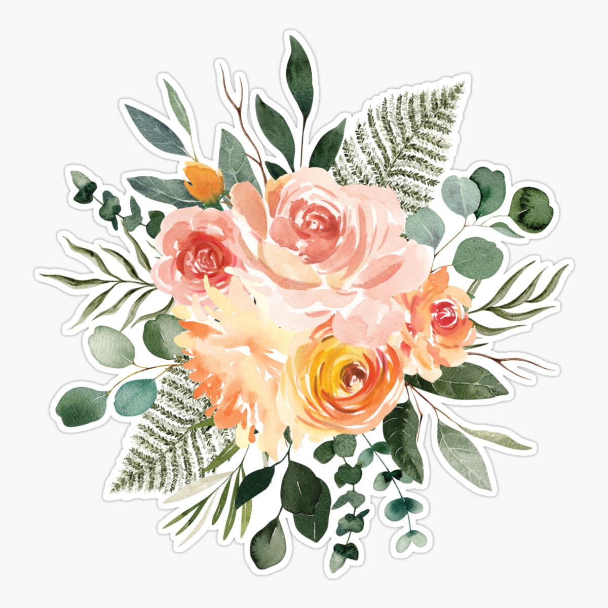 Maneki Rustic Pink Peach Flower Bouquet Sticker, Phone Decal Water ...