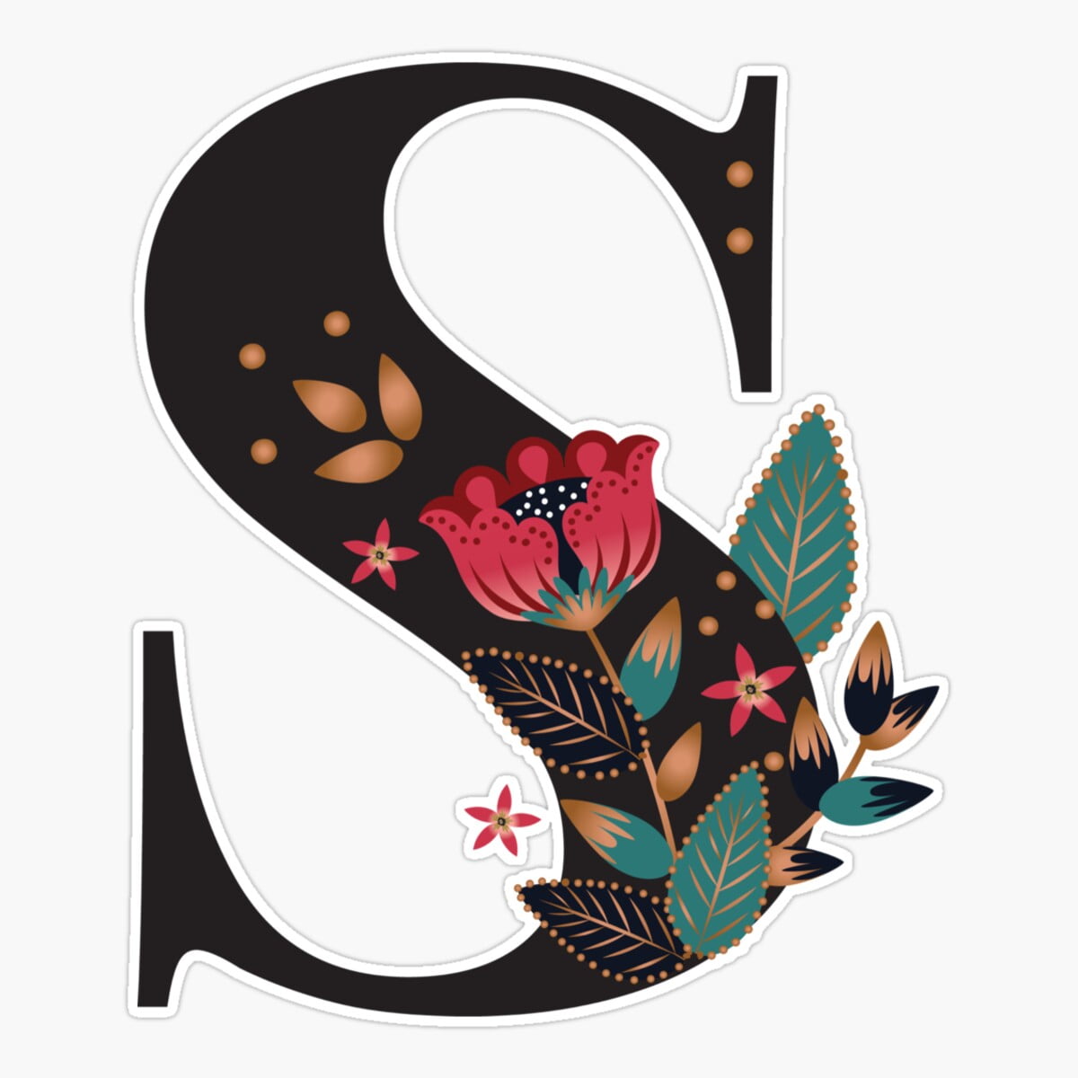 Maneki S - Floral Initial Letter Sticker, Phone Decal Water Bottle ...