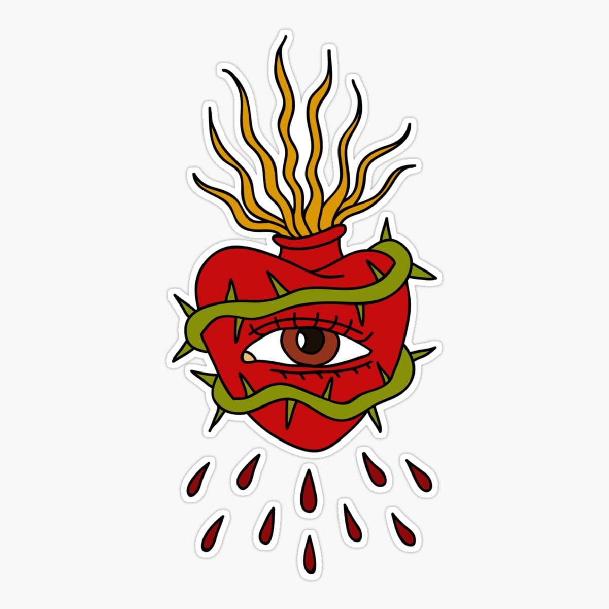 Maneki Sacred Heart Illustration Traditional Tattoo Flash Sticker ...