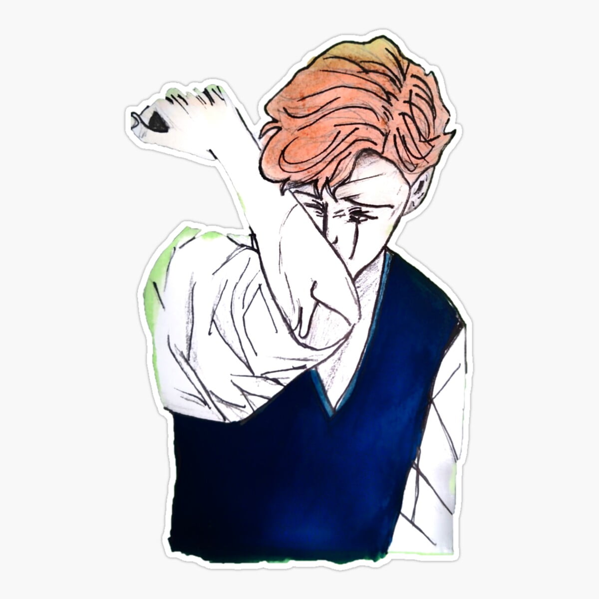 Maneki Sad Boy Crying Design (Minimalist) Sticker, Phone Decal Water ...