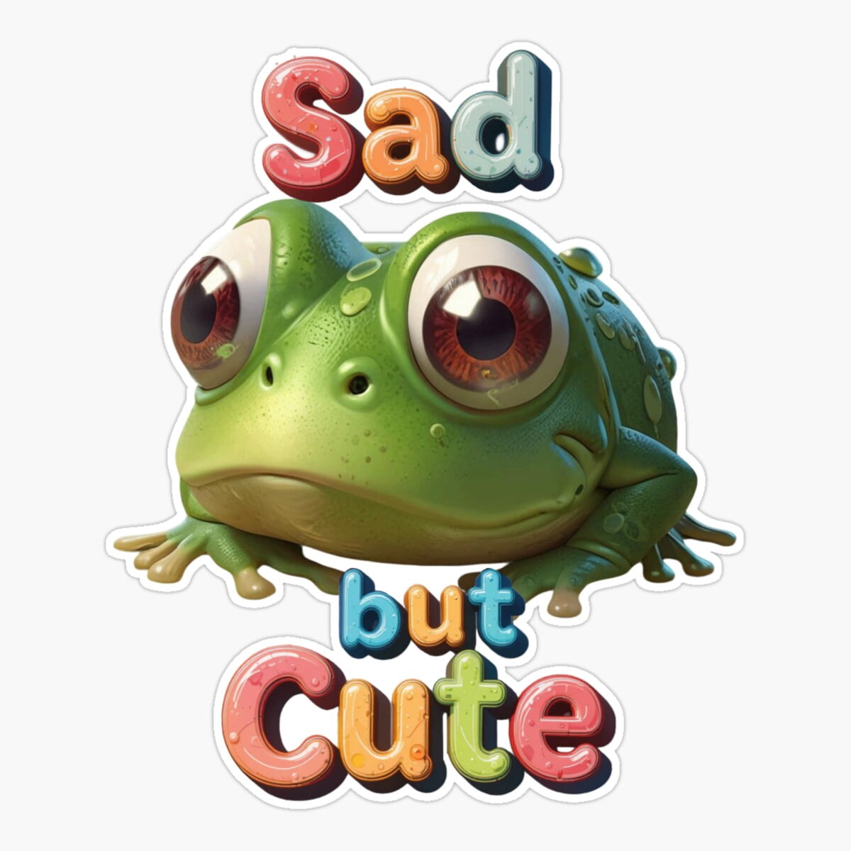Maneki Sad But Cute – Adorable Big-Eyed Frog Sticker, Phone Decal Water ...