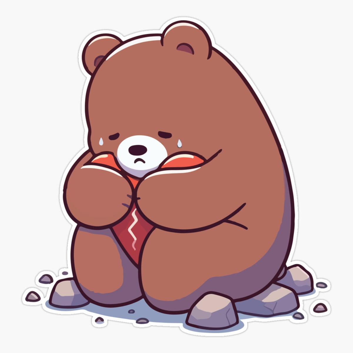 Maneki Sad Cartoon Bear Holding Broken Heart Sticker, Phone Decal Water ...