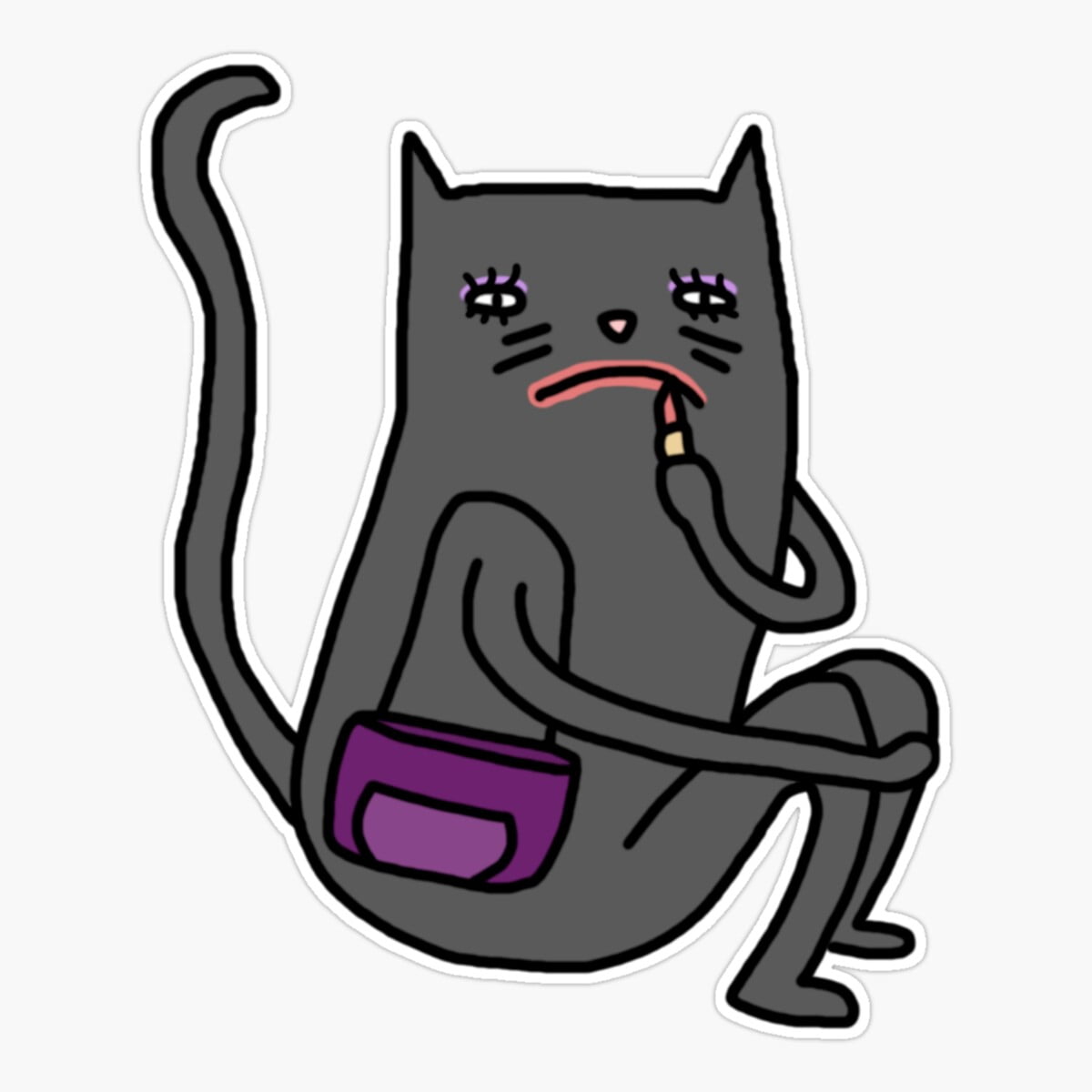 Maneki Sad Cat Putting On Make Up Er, Phone Decal Water Bottle Stickers ...