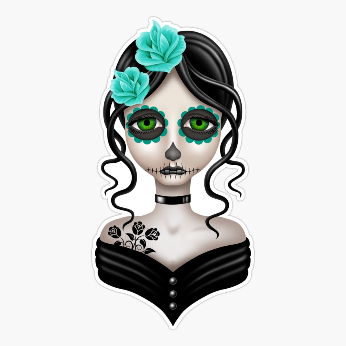 Maneki Sad Day O The Dead Girl On Teal Blue Er, Phone Decal Water ...