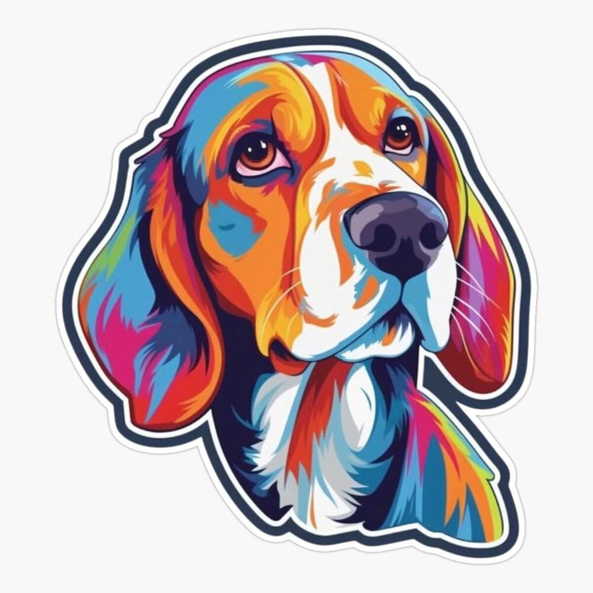 Maneki Sad Dynamic Colored Dog: Emotion And Vibrancy Unite Sticker ...