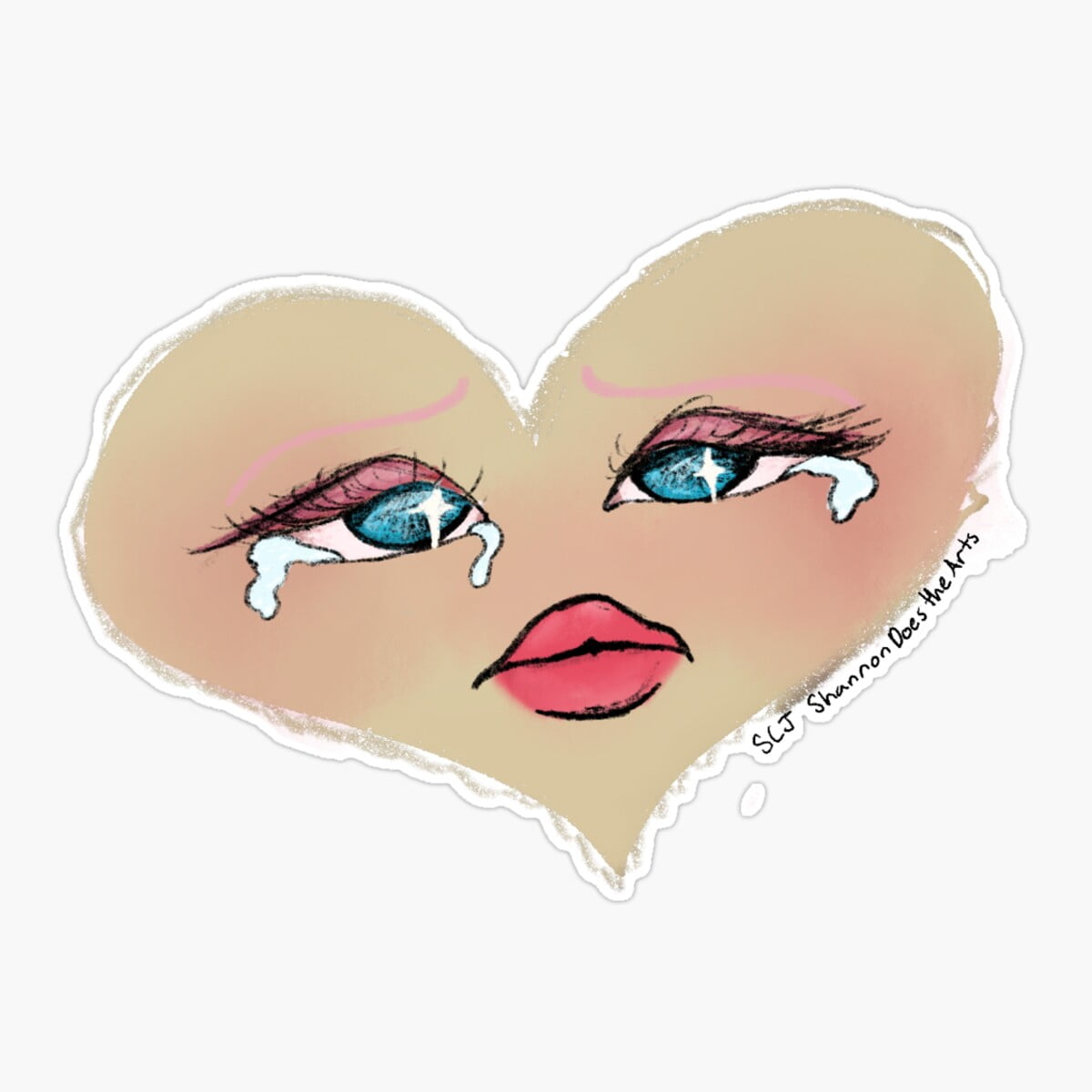 Maneki Sad Emotional Heart Sticker, Phone Decal Water Bottle Stickers ...