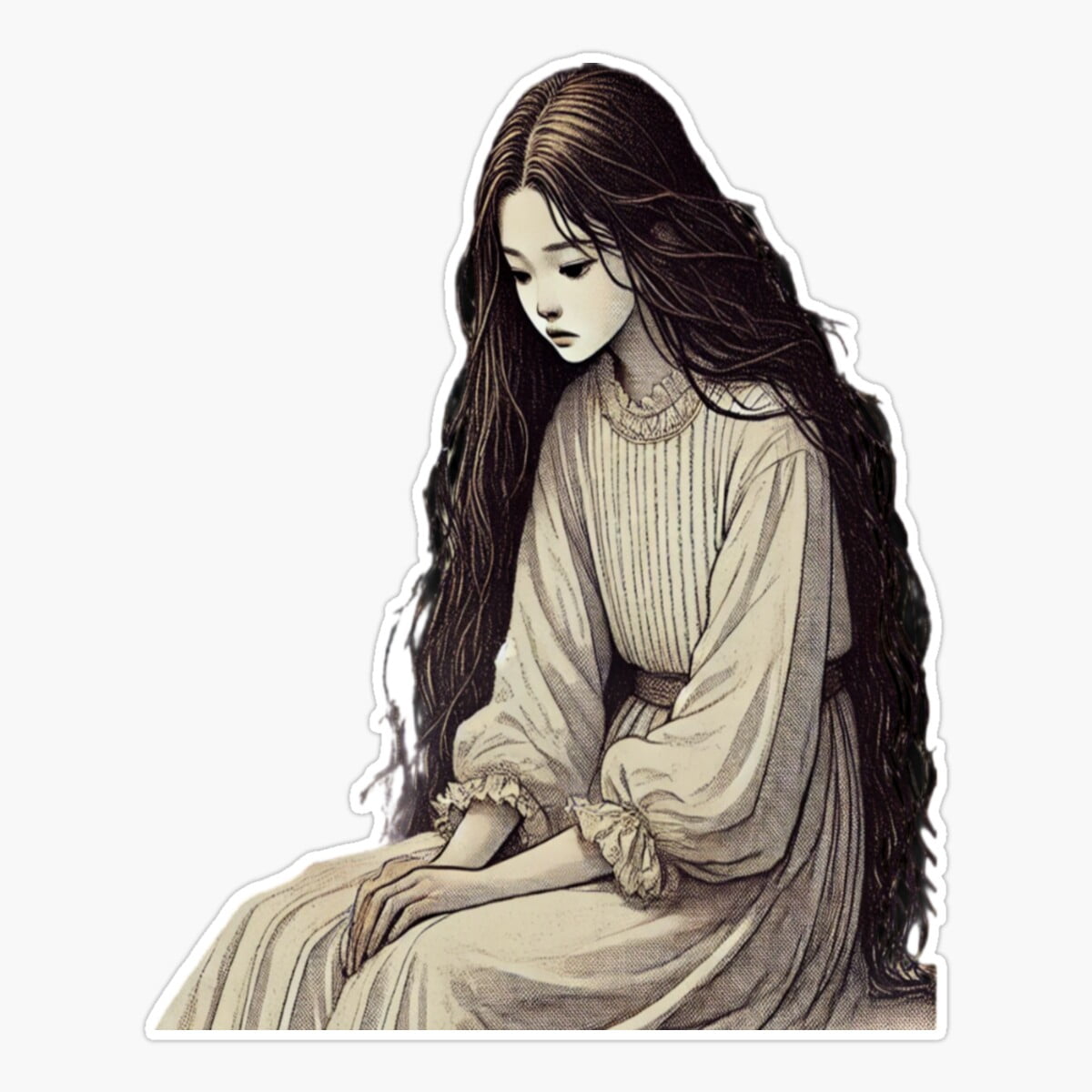 Maneki Sad Girl Sticker, Phone Decal Water Bottle Stickers Car Decals ...