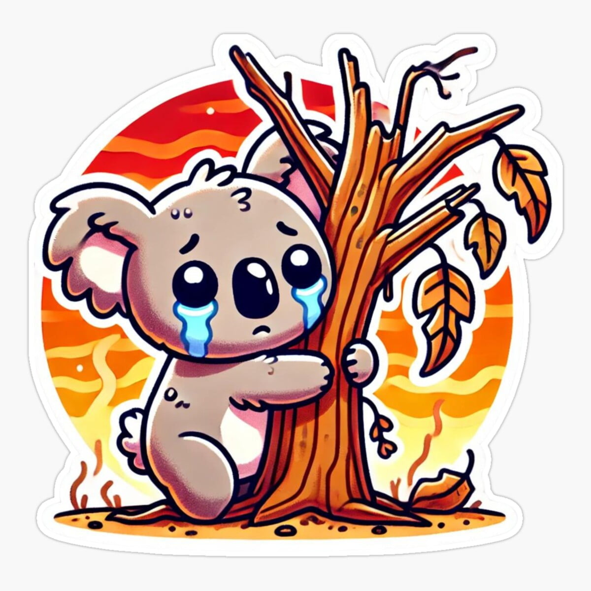 Maneki Sad Koala Hugging Dead Tree Sticker, Phone Decal Water Bottle ...