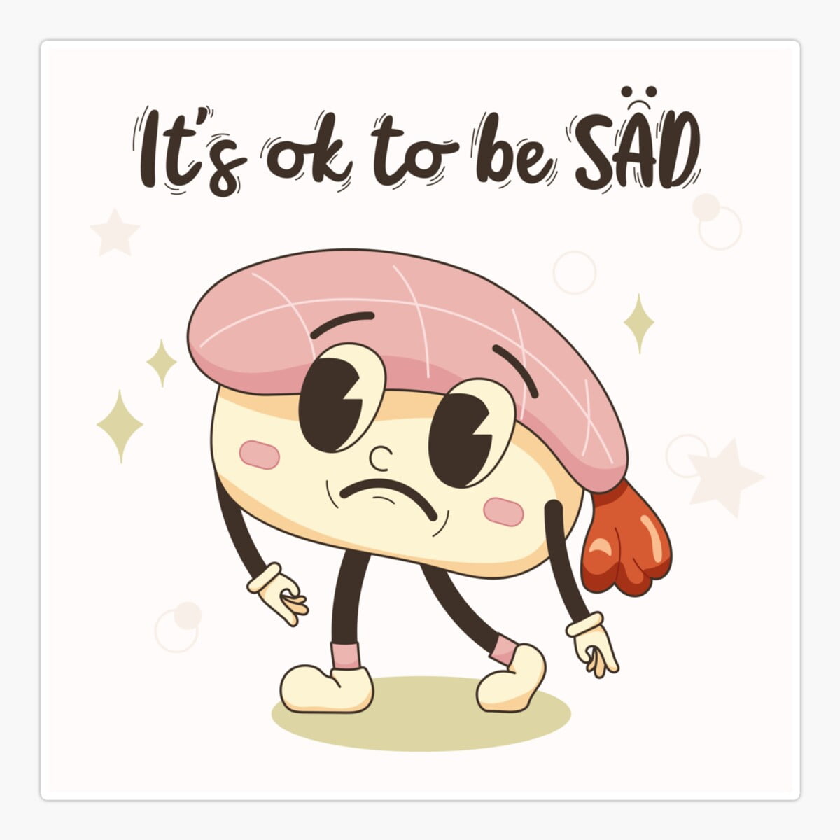 Maneki Sad Retro Style Sushi Sticker, Phone Decal Water Bottle Stickers ...