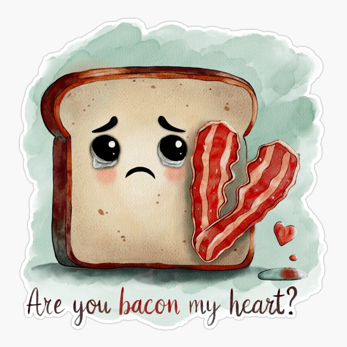 Maneki Sad Toast With Broken Bacon Heart Sticker, Phone Decal Water ...