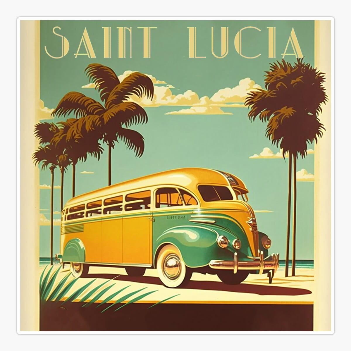 Maneki Saint Lucia Vintage Travel Art Poster Sticker, Phone Decal Water ...