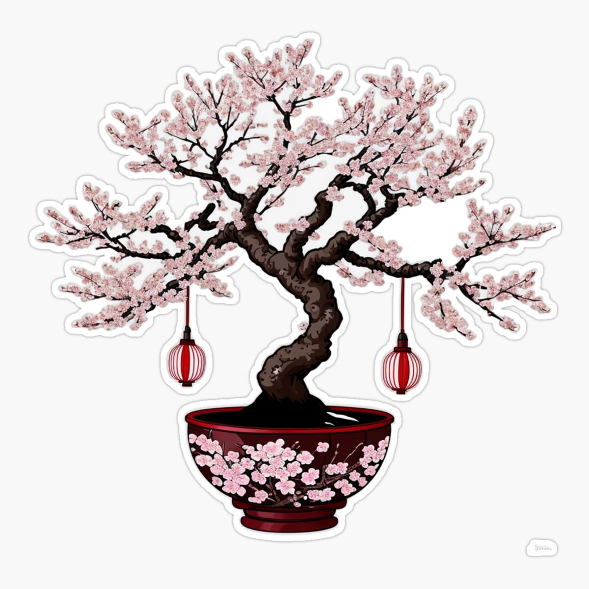 Maneki Sakura Blossom As A Bonsai Tree Sticker, Phone Decal Water ...