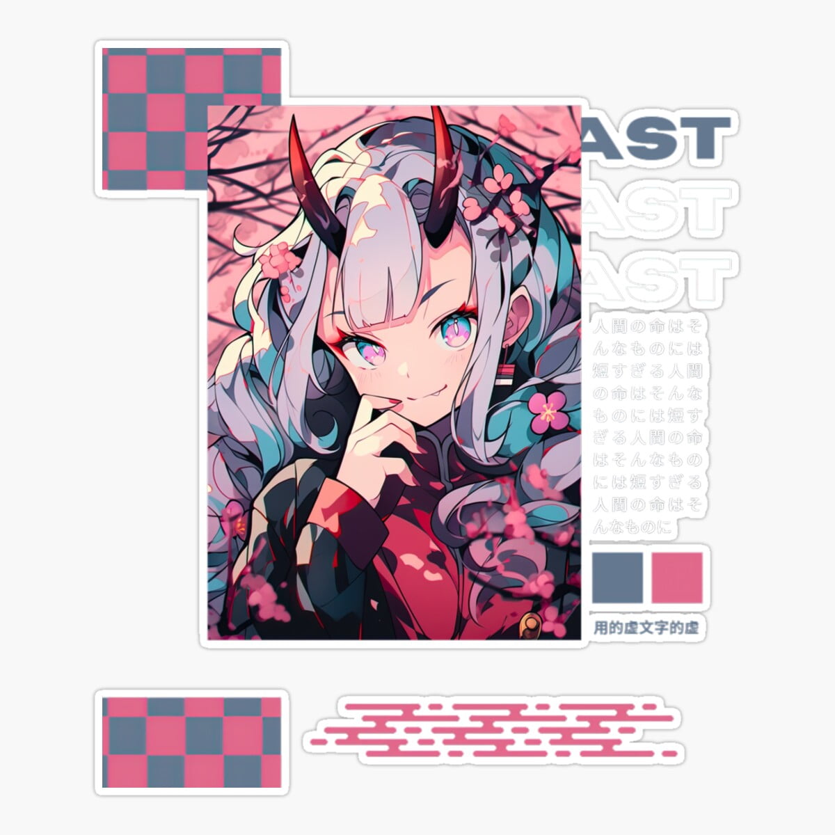 Maneki Sakura Flower Pink Anime Girl Sticker, Phone Decal Water Bottle ...