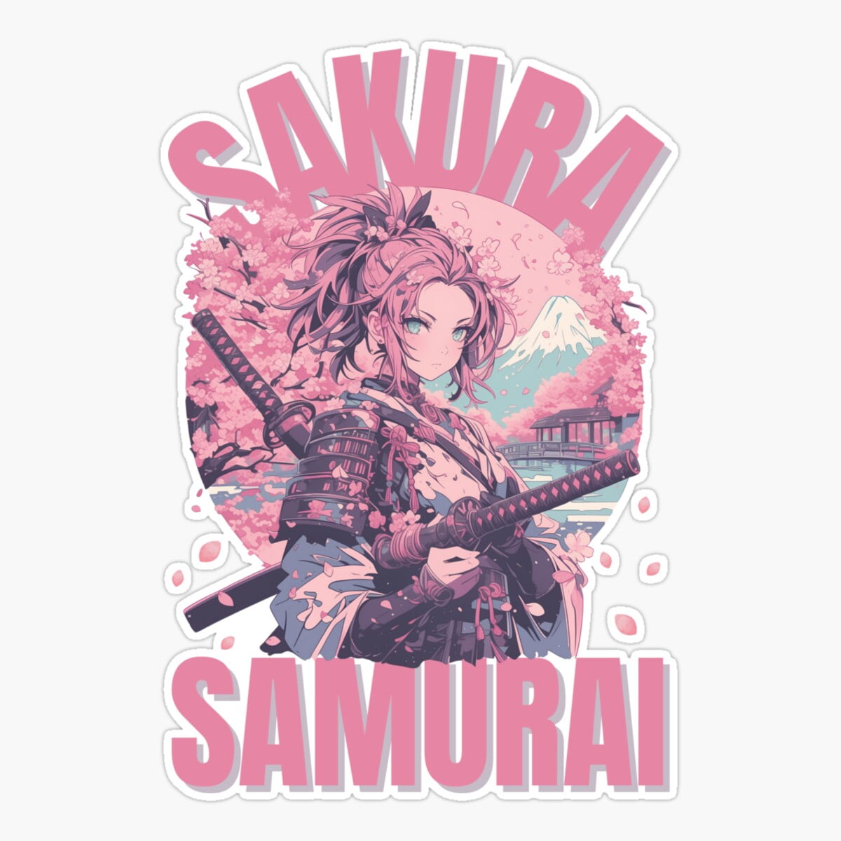 Maneki Sakura Samurai Manga Warrior Sticker, Phone Decal Water Bottle ...
