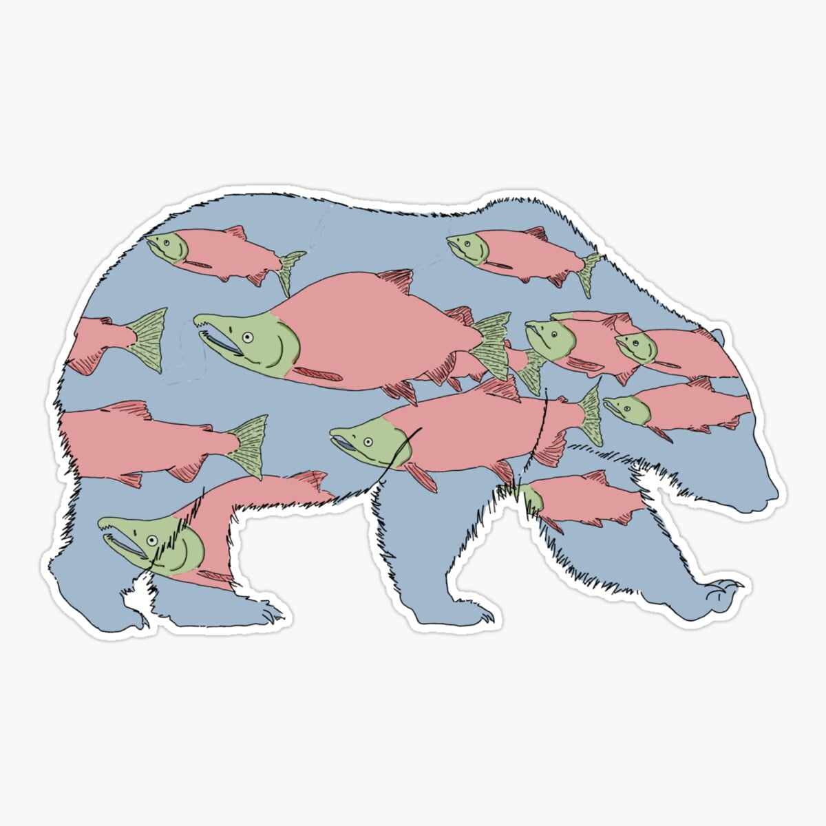 Maneki Salmon Bear Er, Phone Decal Water Bottle Stickers Car Decals ...