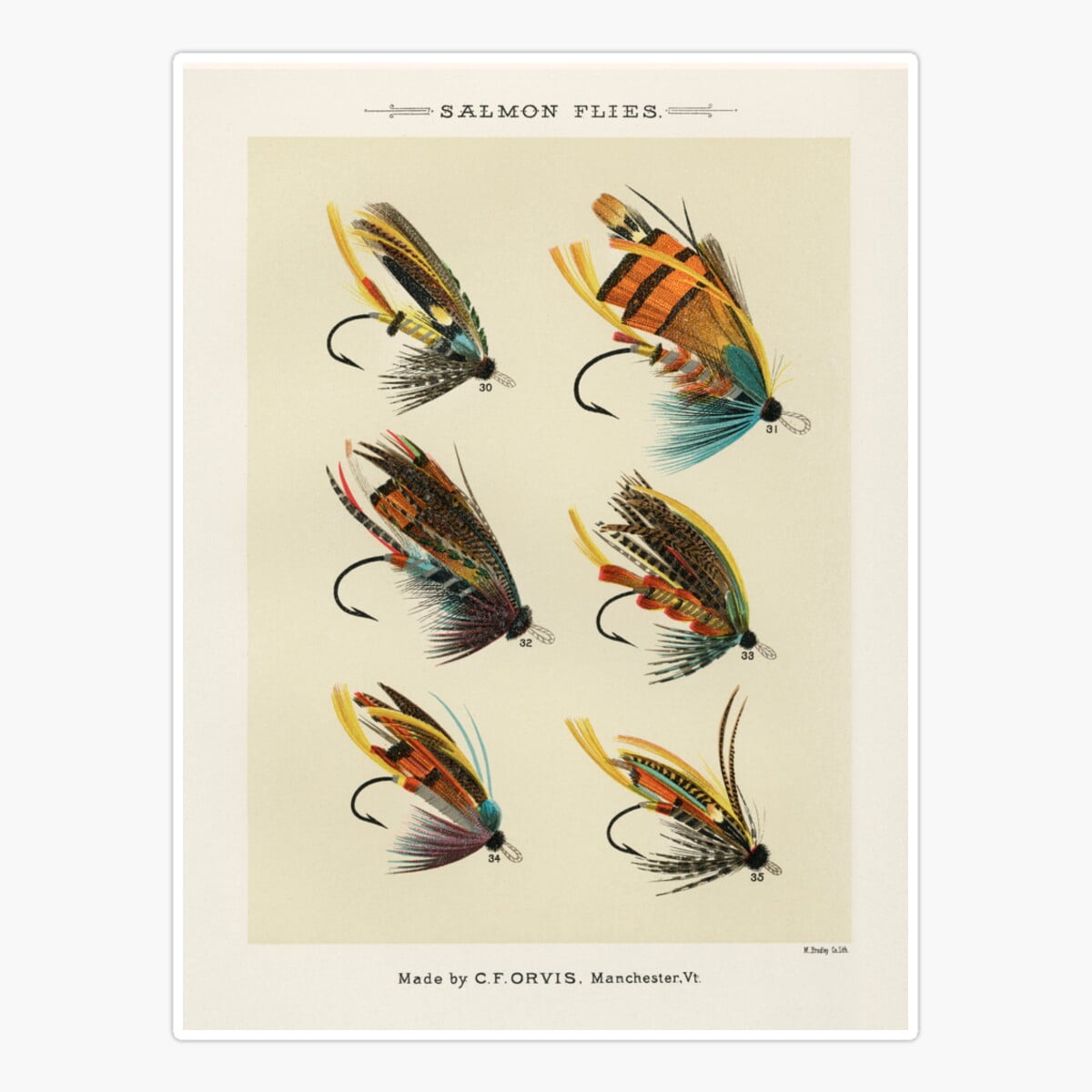 Maneki Salmon Fly Fishing - Salmon Flies Art Sticker, Phone Decal Water ...