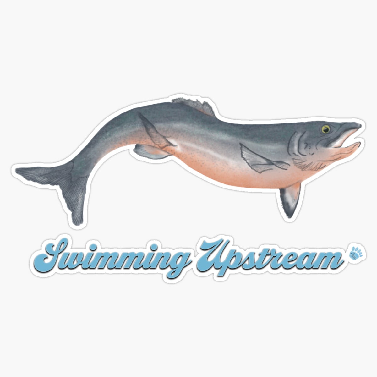 Maneki Salmon Swimming Upstream Er, Phone Decal Water Bottle Stickers ...