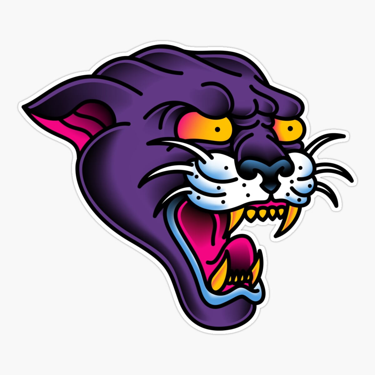 Maneki Salty-Dog American Traditional Panther Head Sticker, Phone Decal ...