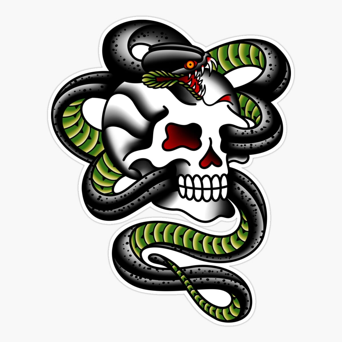 Maneki Salty-Dog American Traditional Serpent Skull Er, Phone Decal ...