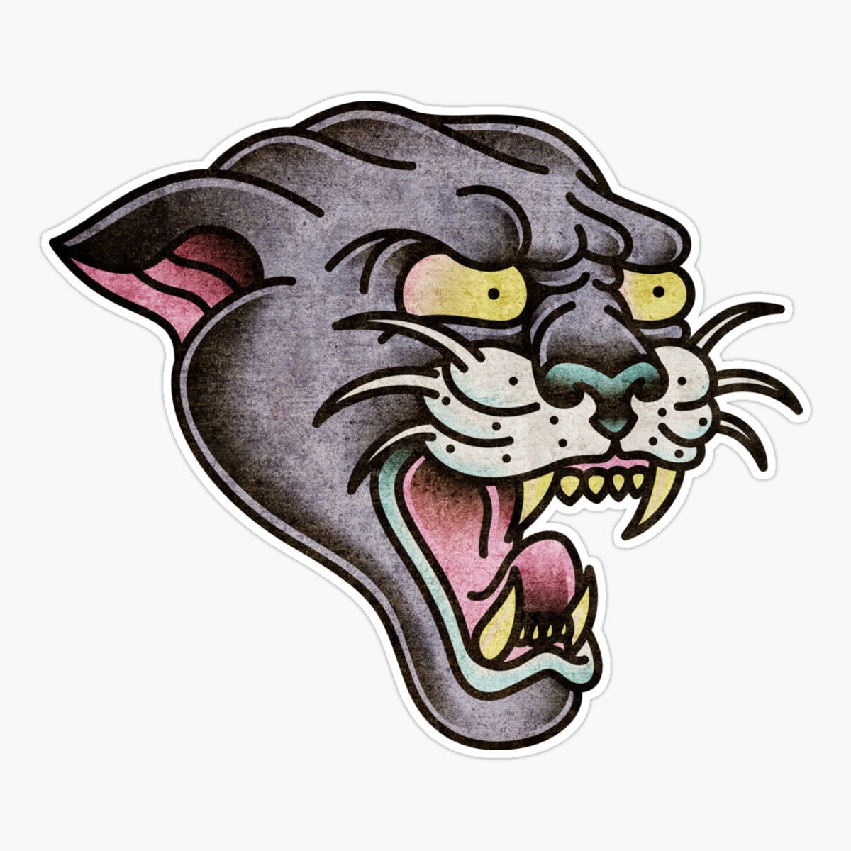Maneki Salty-Dog2 American Traditional Panther Head Sticker, Phone ...