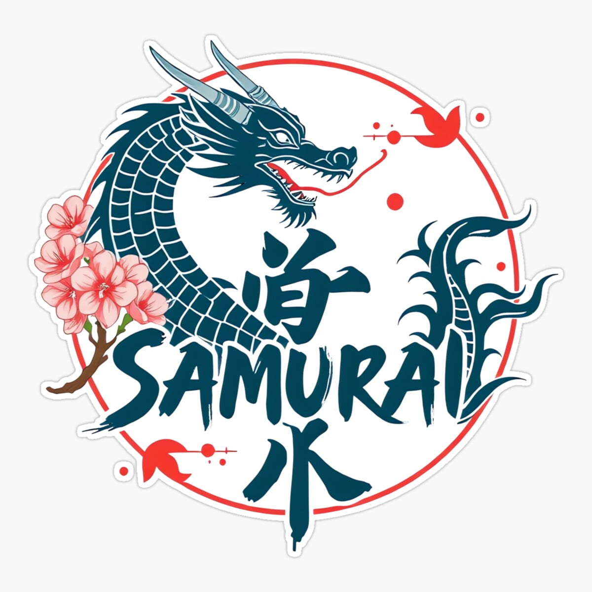 Maneki Samurai And Dragon Design - Japan Style Sticker, Phone Decal ...