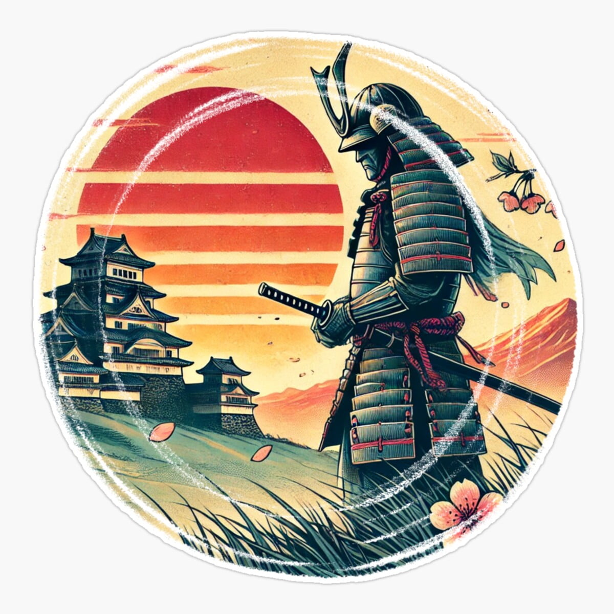 Maneki Samurai And The Rising Sun Sticker, Phone Decal Water Bottle ...