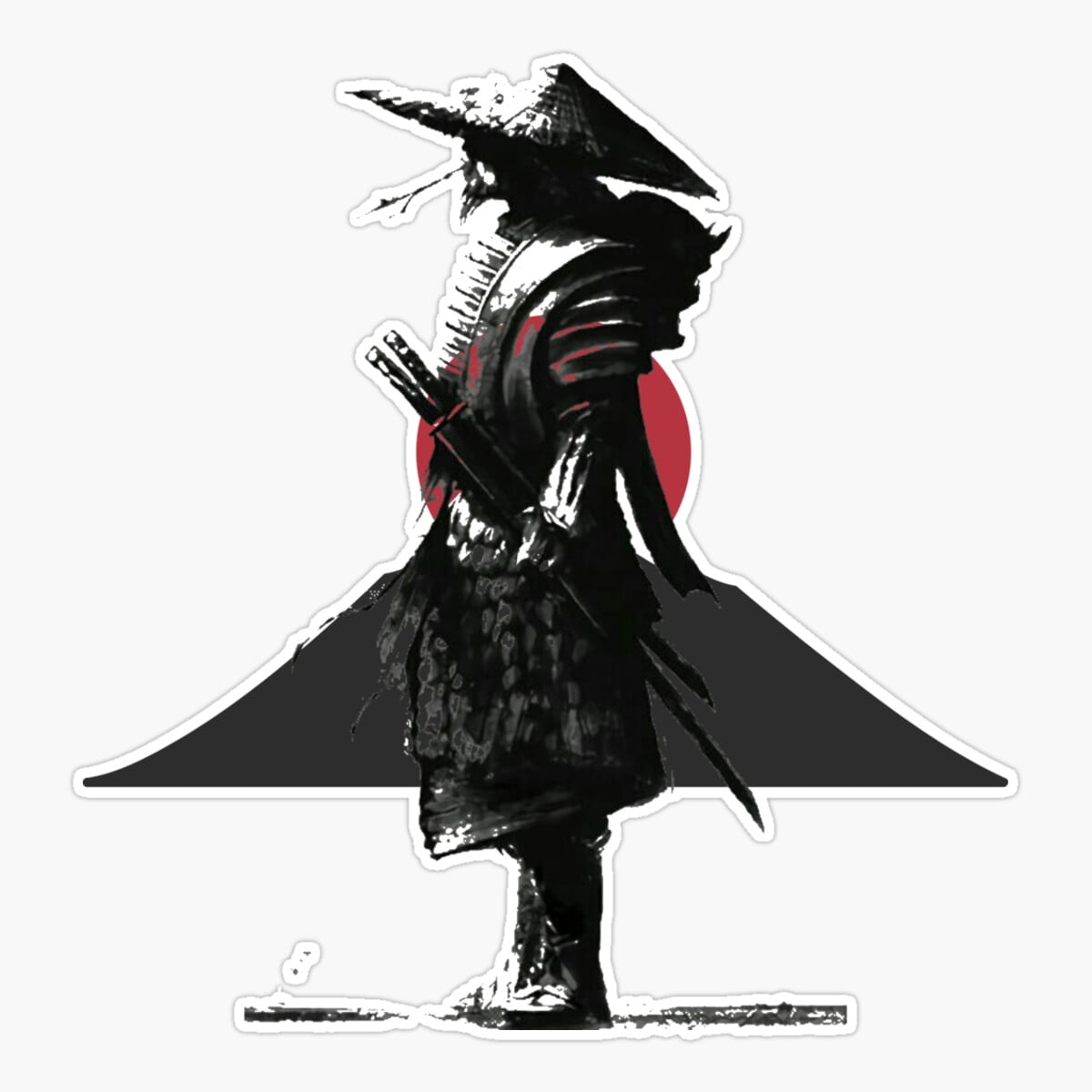 Maneki Samurai Art Fujiyama Montain Sticker, Phone Decal Water Bottle ...