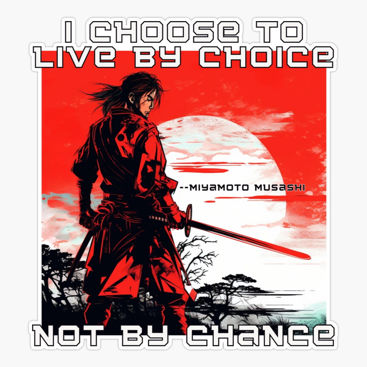 Maneki Samurai Art - Miyamoto Musashi Sticker, Phone Decal Water Bottle ...