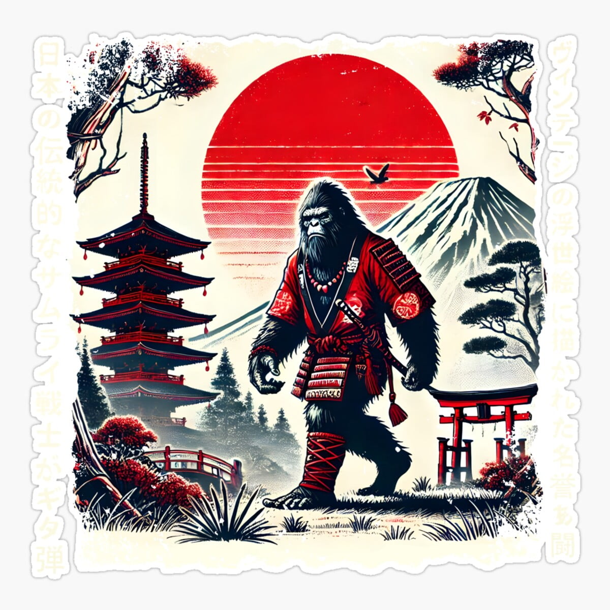 Maneki Samurai Bigfoot Japanese Vintage Graphic Ukiyo-E Art Funny ...