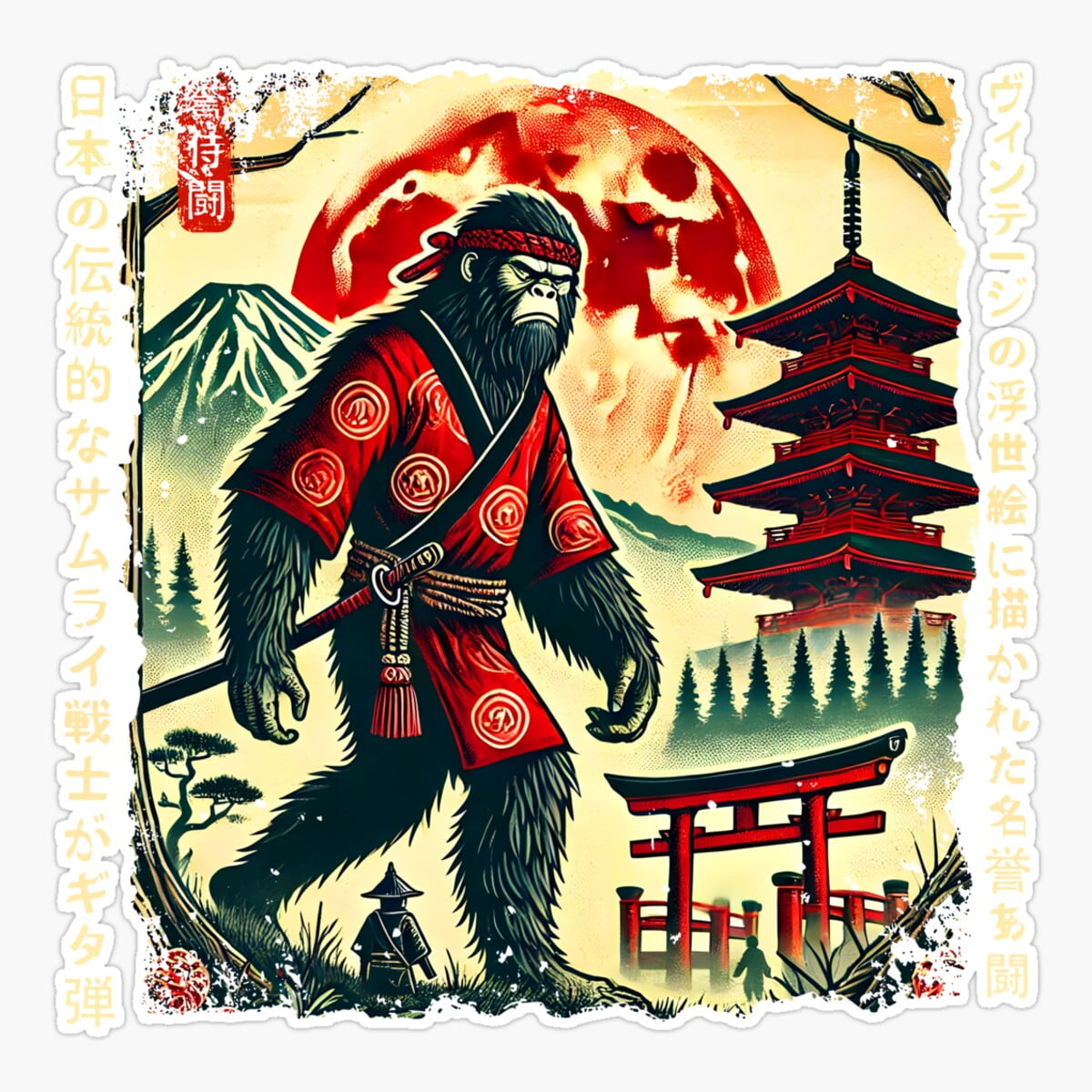 Maneki Samurai Bigfoot Japanese Vintage Graphic Ukiyo-E Art Funny ...