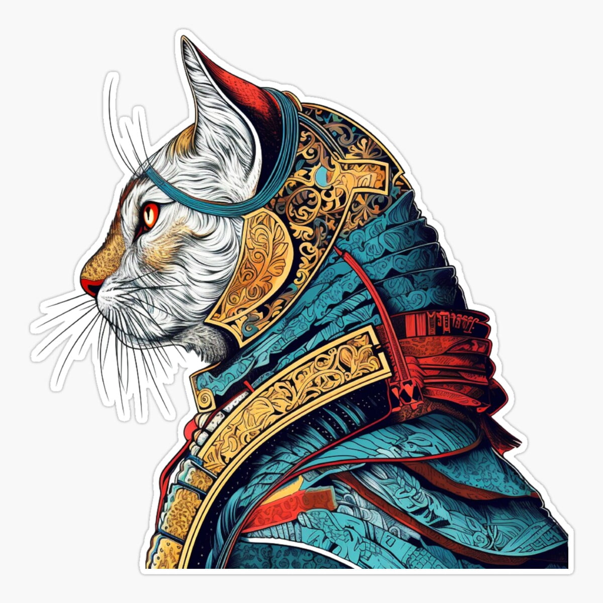 Maneki Samurai Cat Art – Funny Japanese Warrior Kitten Illustration ...