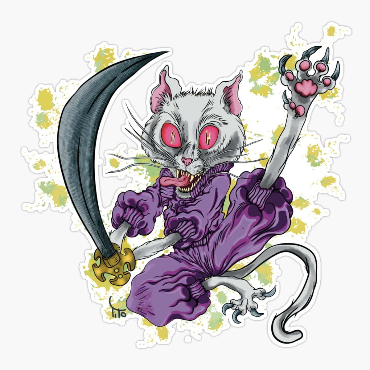 Maneki Samurai Cat, Ninja Cat Sticker, Phone Decal Water Bottle ...