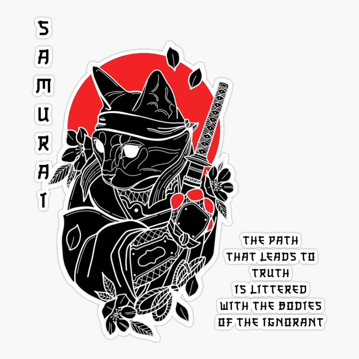 Maneki Samurai Cat Sticker, Phone Decal Water Bottle Stickers Car ...