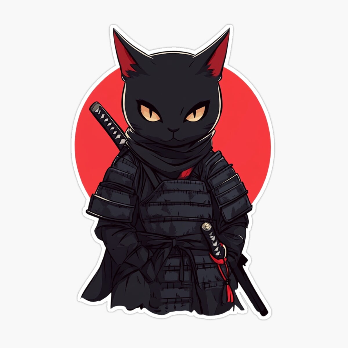 Maneki Samurai Cat Warrior Sticker, Phone Decal Water Bottle Stickers ...